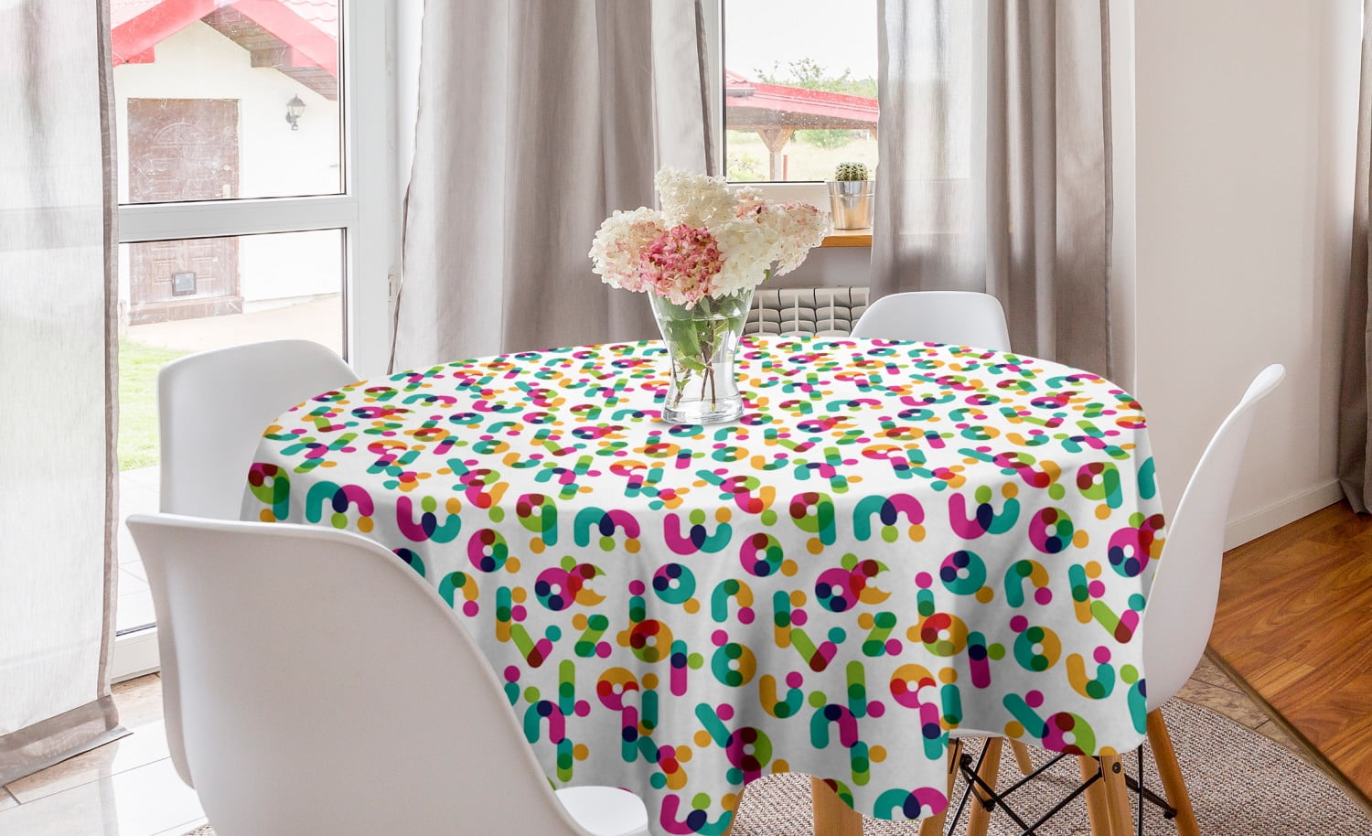 Geometric Round Tablecloth, Modern Style Calligraphic Illustration of ...