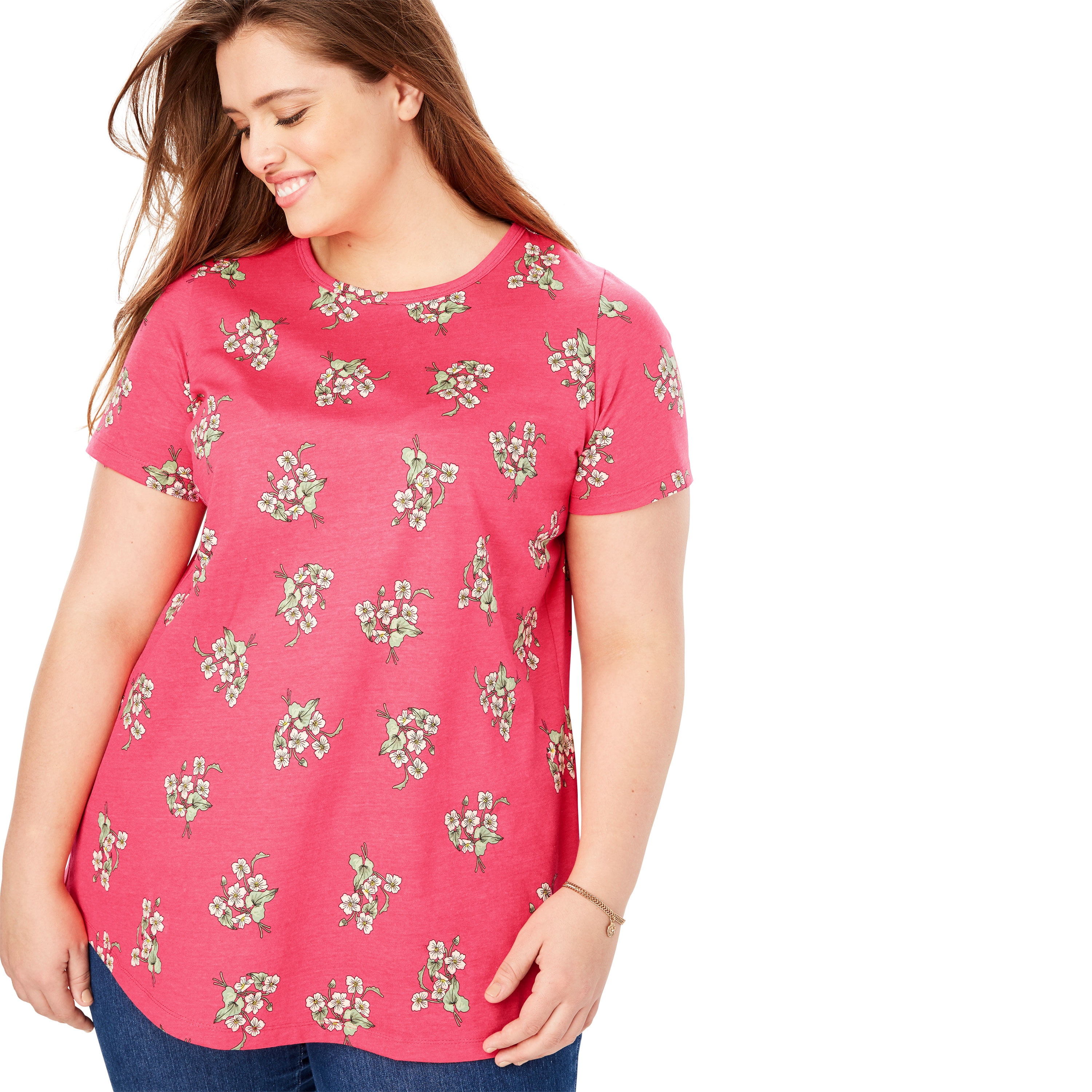 Woman Within Plus Size Perfect Crewneck Printed Tee T-Shirt - Walmart.com