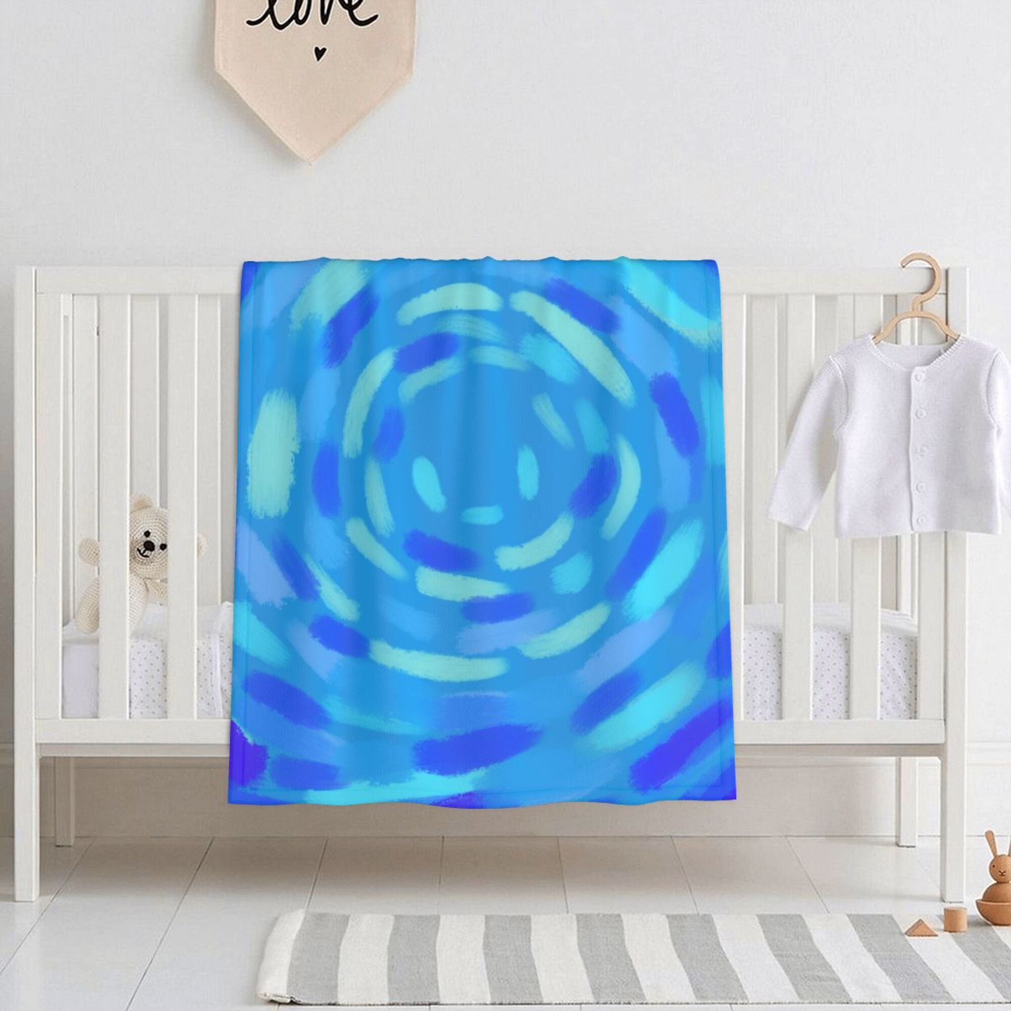 Blue Watercolor Swirls Baby Blanket, Warm and Breathable, Soft and Skin ...
