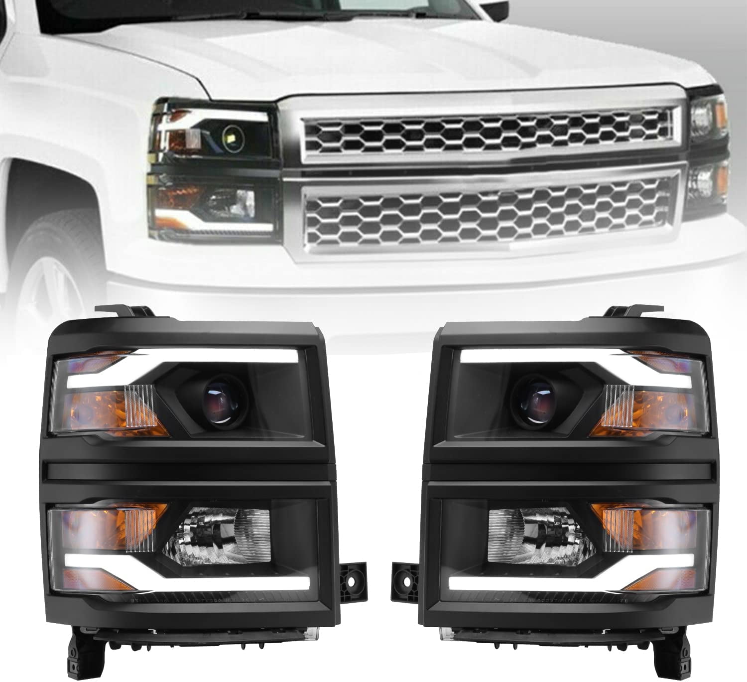 Headlight For 2014 2015 Chevy Silverado 1500 Headlights Pickup Black ...