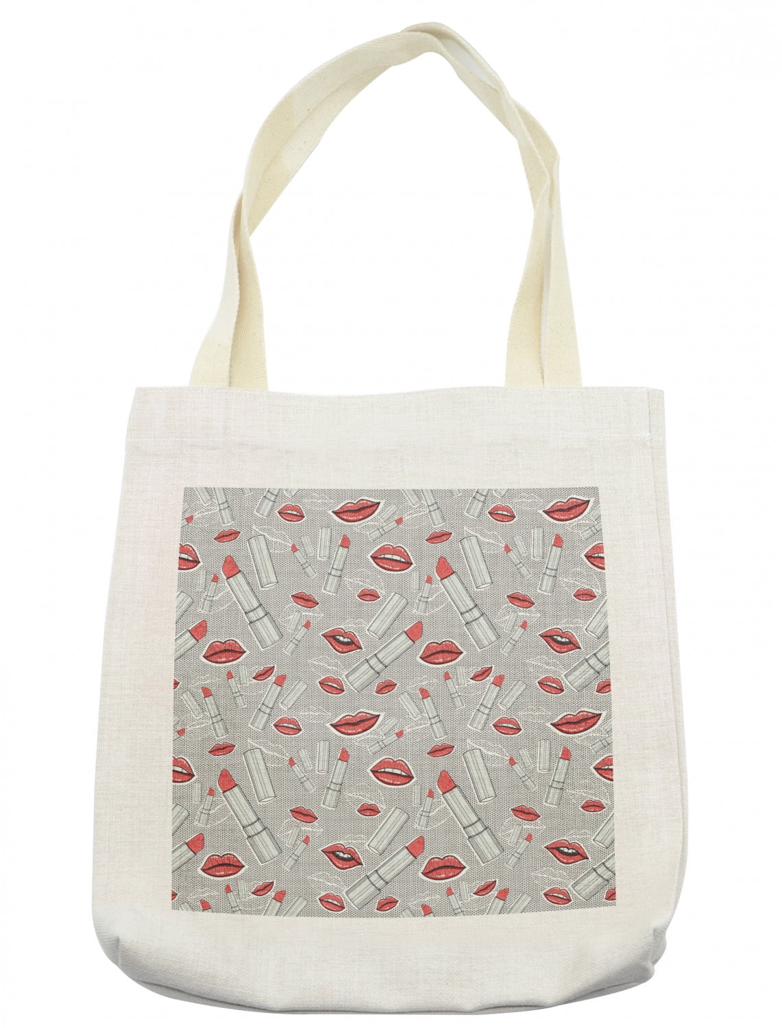 Doodle Tote Bag, Make up Pattern Lips and Lipstick Fashion Girl Theme Beauty Treatment Cosmetic ...