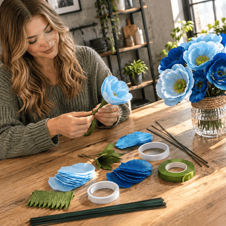 Blues Crepe Paper Poppy Flower DIY Craft Kit 24-Pack Handmaking ...