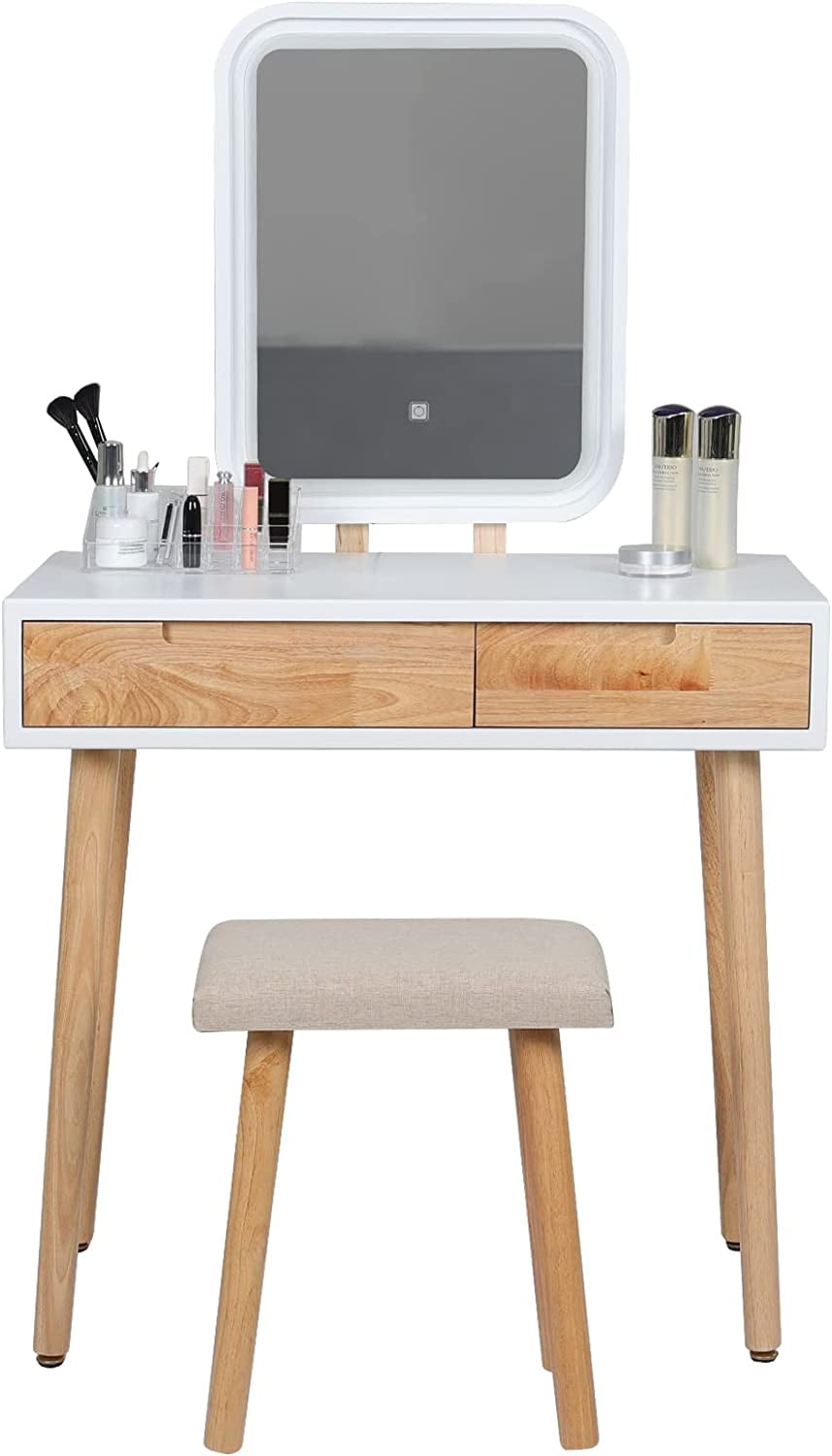 FULLWATT Modern Dressing Table Stool Set Makeup Mirror with LED Lights ...
