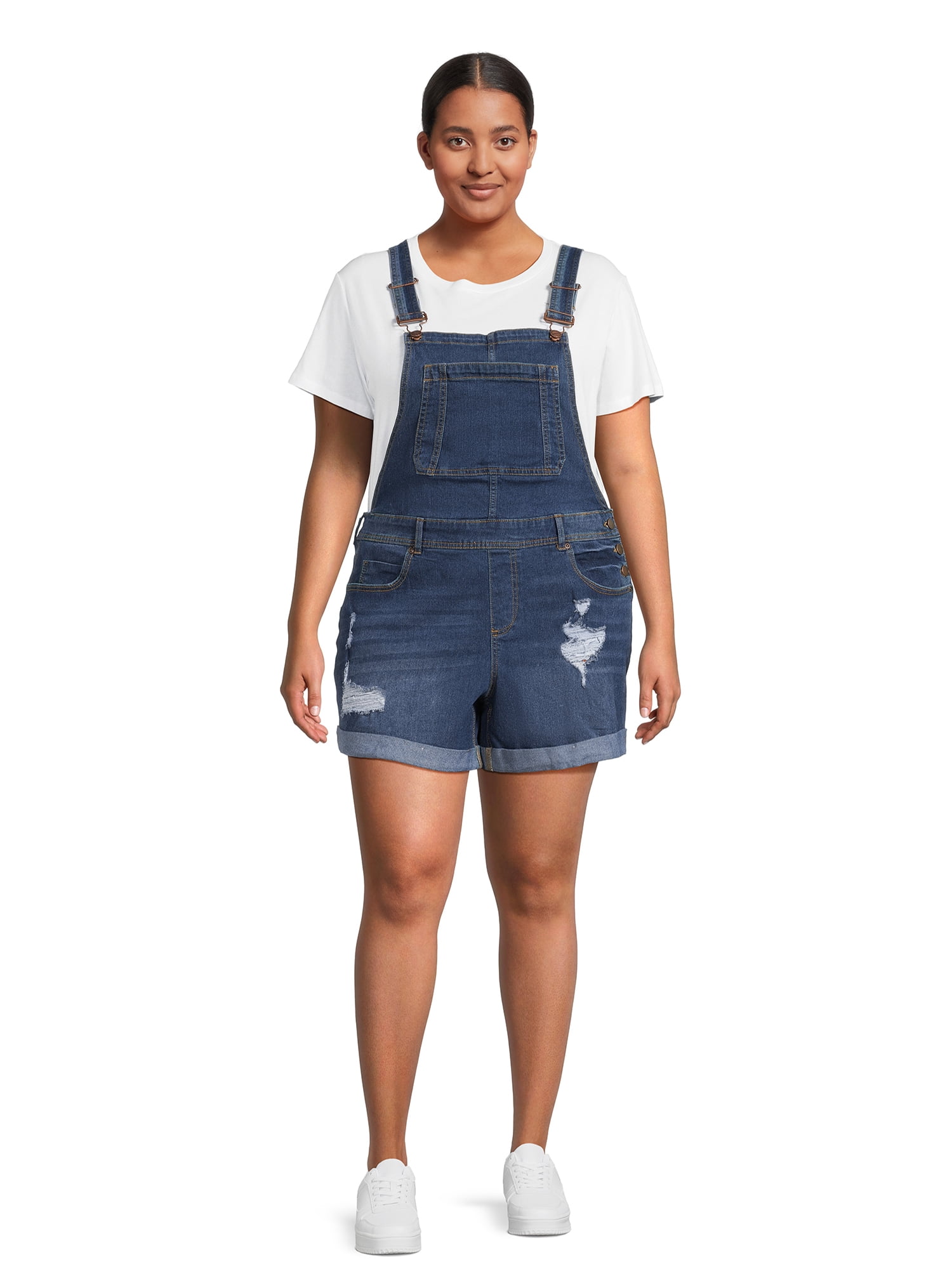 Dollhouse Women's Plus Size Cuffed Denim Shortalls - Walmart.com