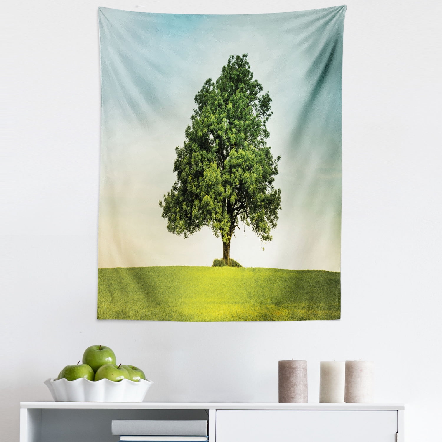 Trees Tapestry, Retro Style Effect Nature Photo of Leafy Branches ...