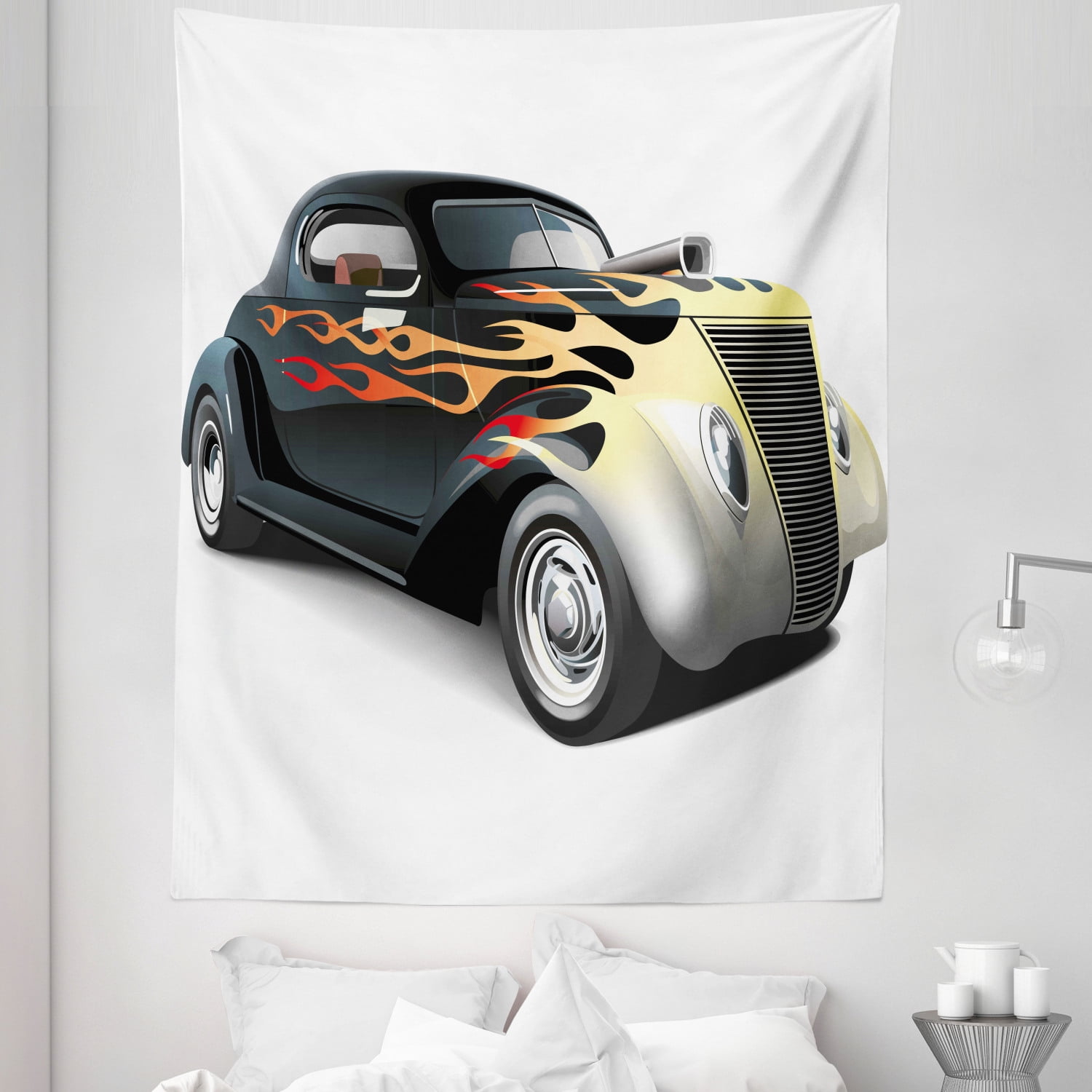 Vintage Tapestry, Retro 40s Drag Car with Ombre Print Art, Fabric Wall ...