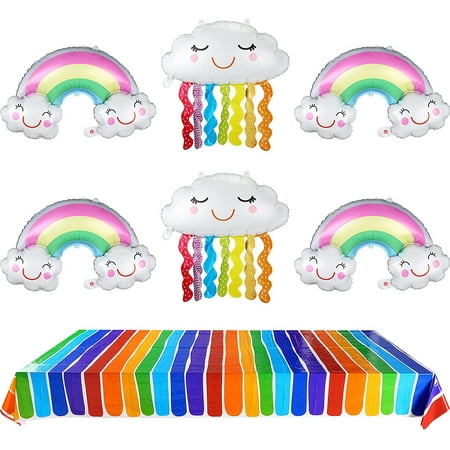 7 Pieces Rainbow Theme Party Supplies Includes 1 Rainbow Tablecloth and ...