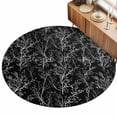 Abstract White Tree Branch on Black Round Rug 3ft Modern Plant Texture ...