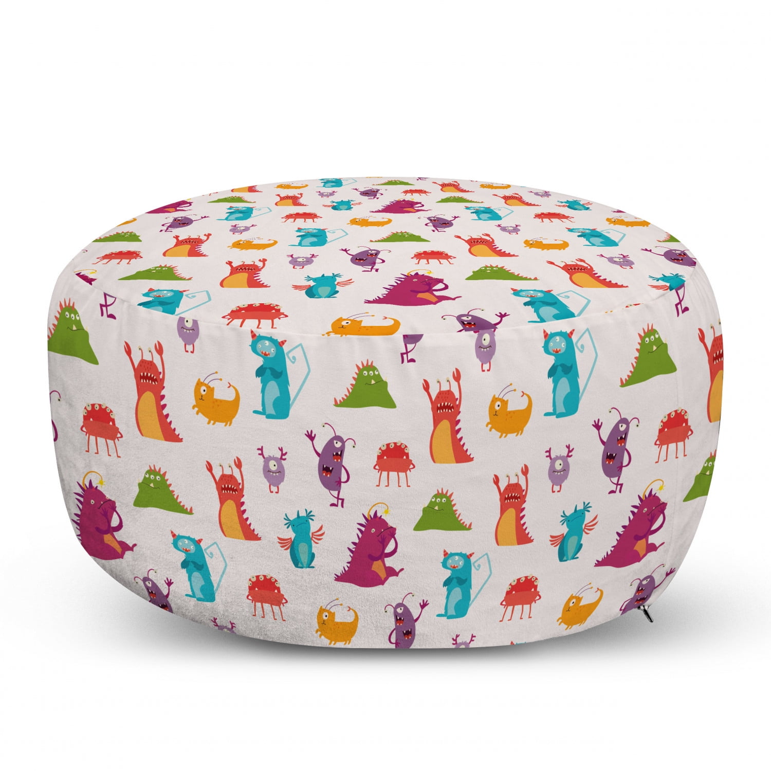 Cartoon Pouf Cover with Zipper, Funny Monsters Scary Characters Spooky ...