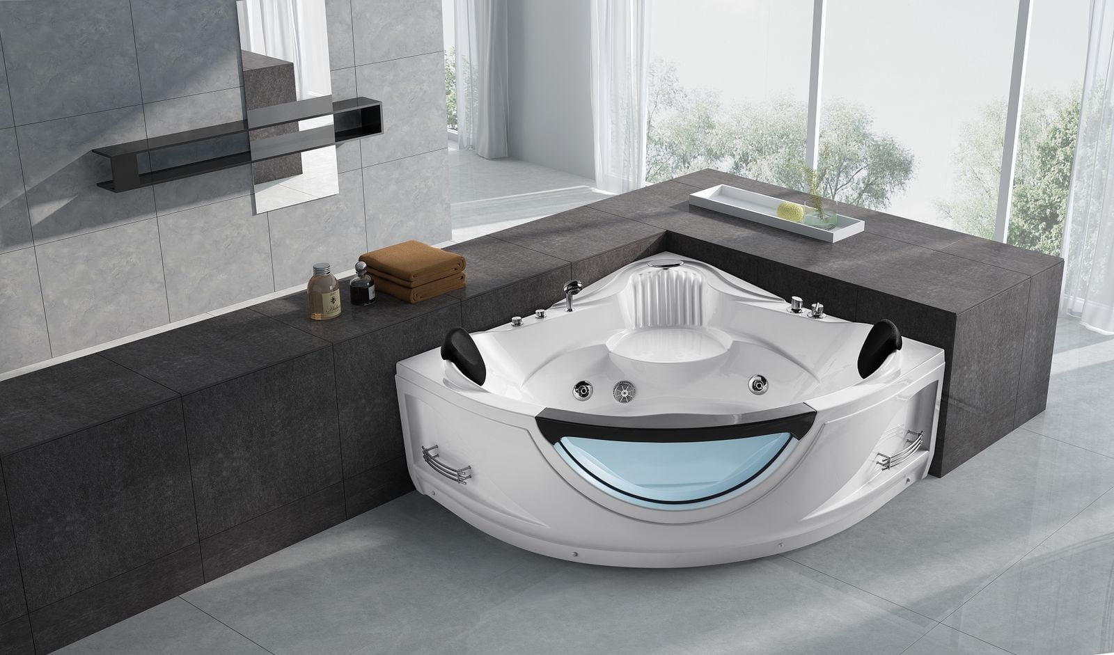 Empava 59 Luxury 2 Person Hydromassage Corner Spa Tub Freestanding
