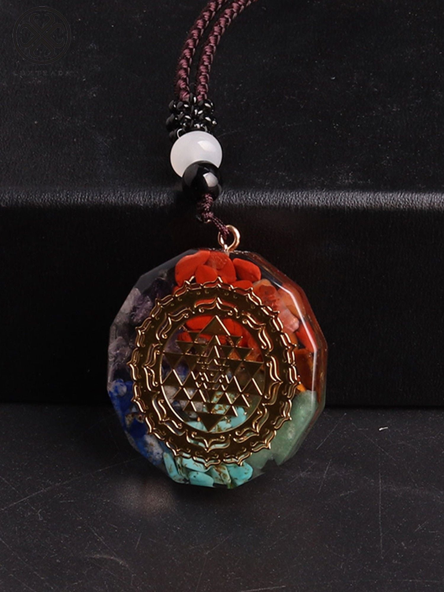 Luxtrada Orgonite Necklace Sri Yantra Pendant Sacred Geometry Chakra Energy Necklace