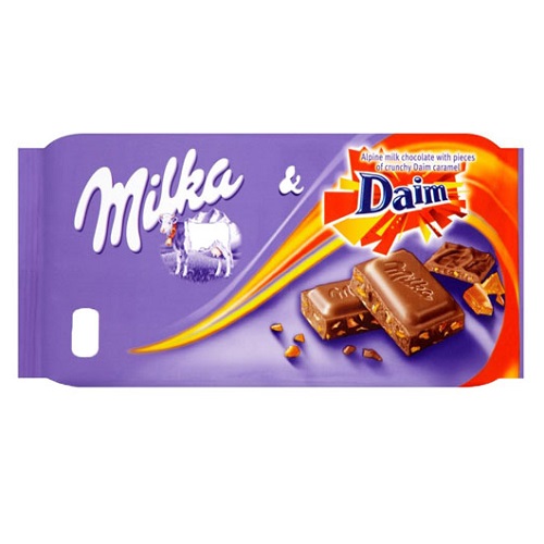 Milka & Daim, Alpine Milk Chocolate with Crunchy Daim Caramel pieces ...