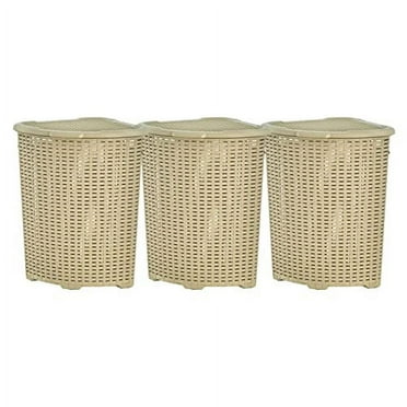 Superio 50L Large Lace Plastic Laundry Hamper with Lid - Beige (3 Pack ...