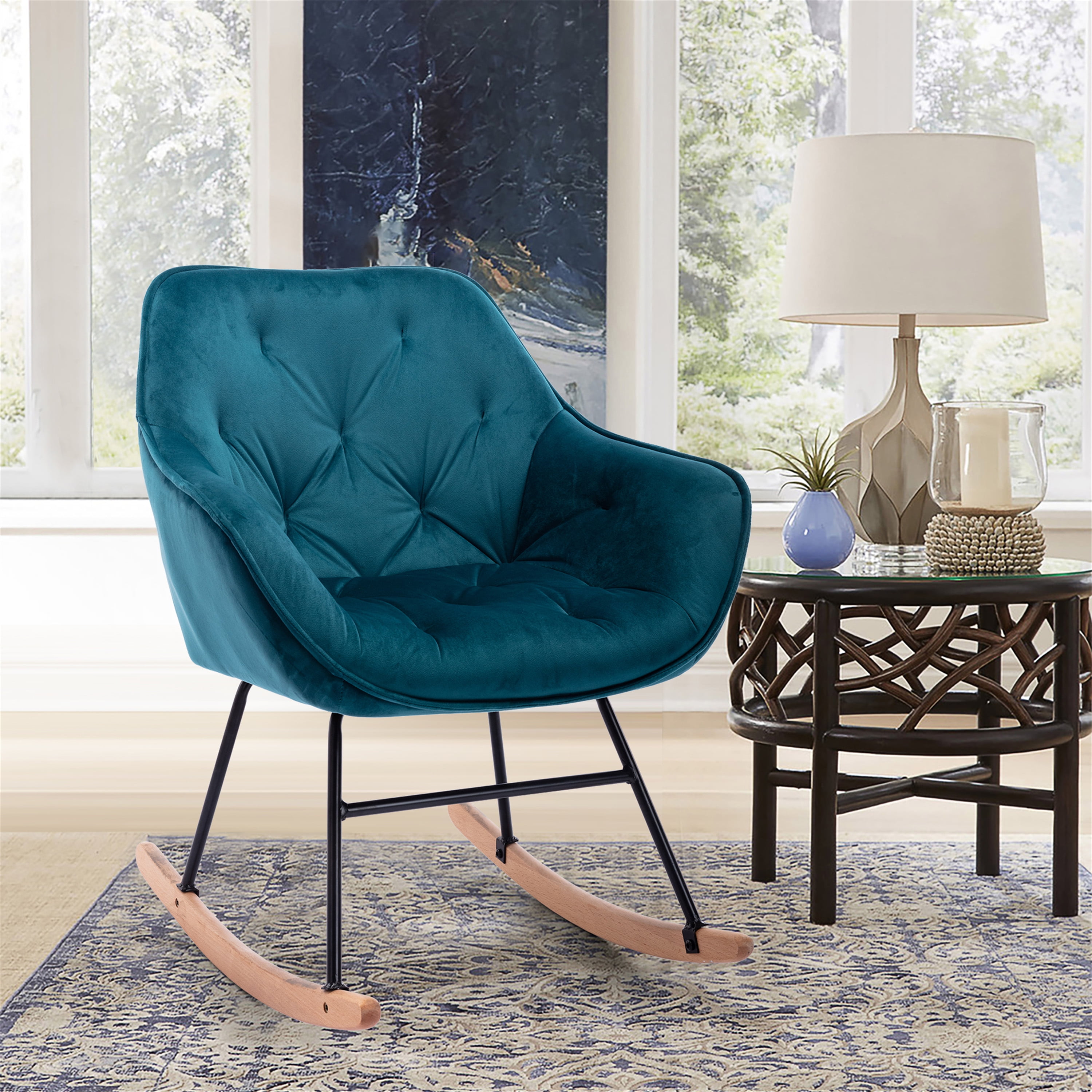 Velvet Rocking Chair, Upholstered Accent Rocker Chair, Nursery Modern ...