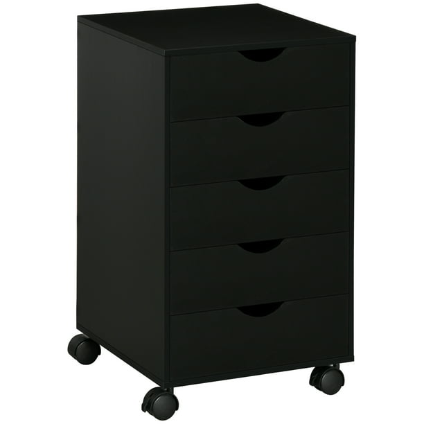 HOMCOM File Cabinet with 5 Drawer Wheels Storage Organizer Black ...
