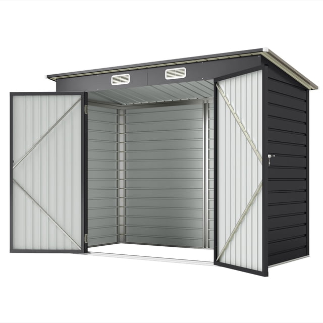 Grey Galvanized Steel Garden Shed - 8x4ft Outdoor Storage Shed with ...