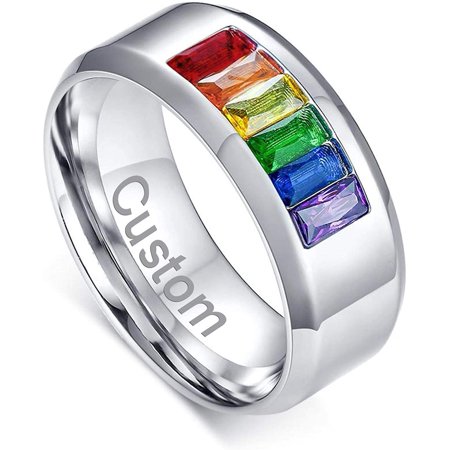 IGUOHAO Rainbow Gem Ring for Women, Stainless Steel Bands Rings for ...