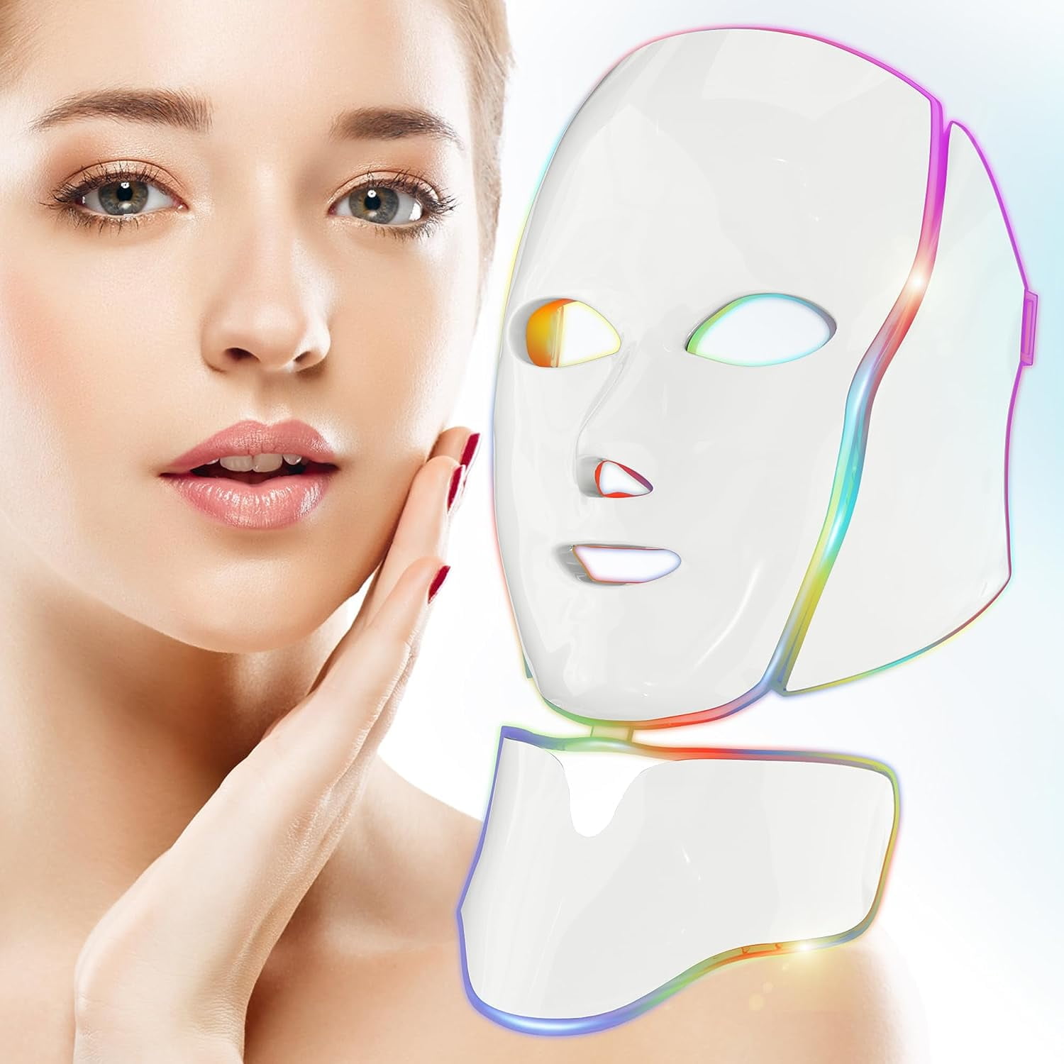 Led Face Mask Light Therapy 7 Colors Light Facial Photon Beauty Device ...