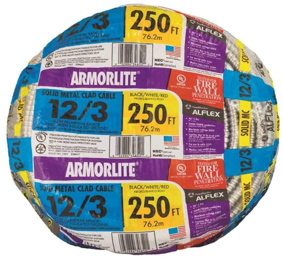 Armor lite Type Mc Aluminum Armored Cable, 12/3, 600 Volts, 250 Ft ...