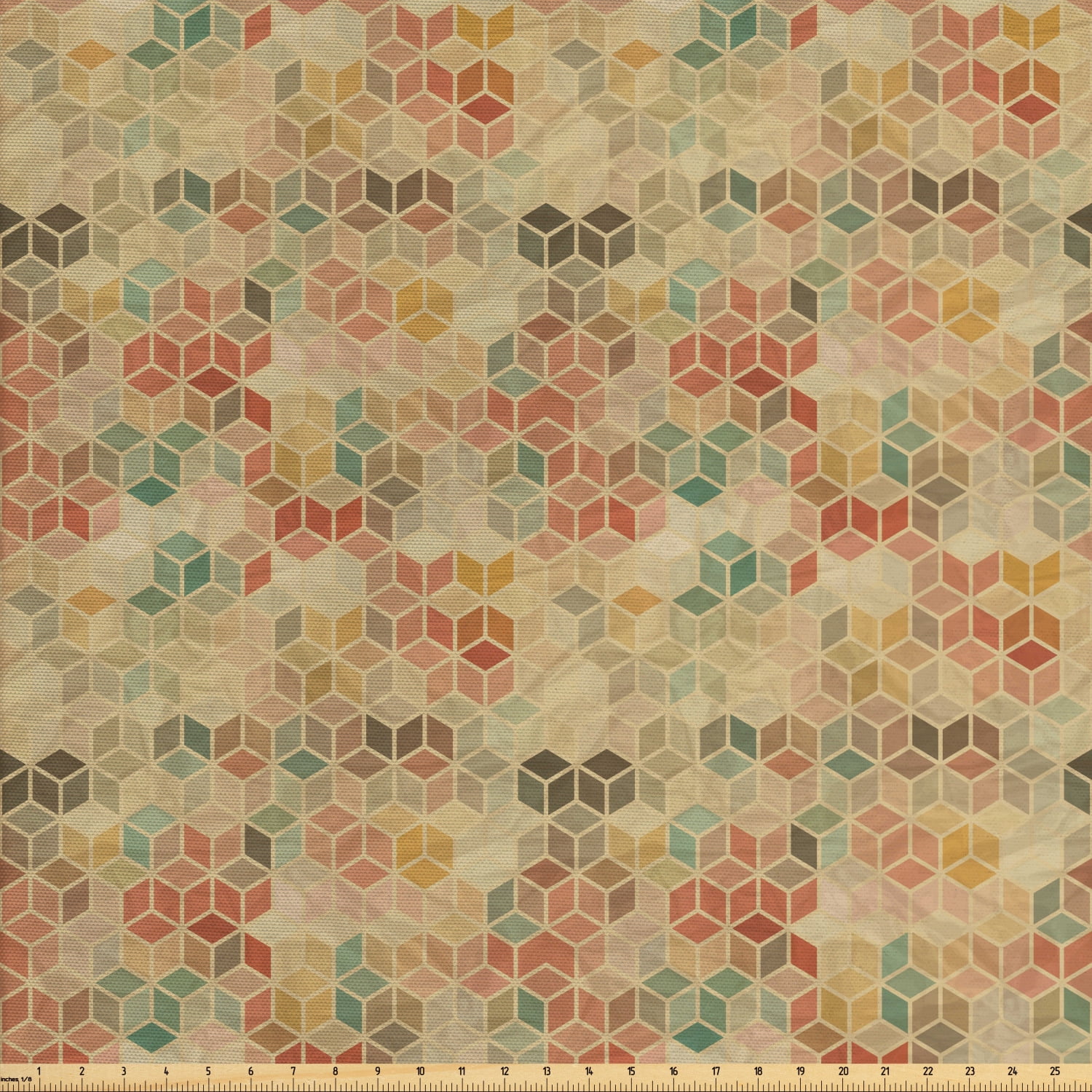 Geometric Fabric by the Yard, Soft Toned Retro Inspired Cube Pattern ...