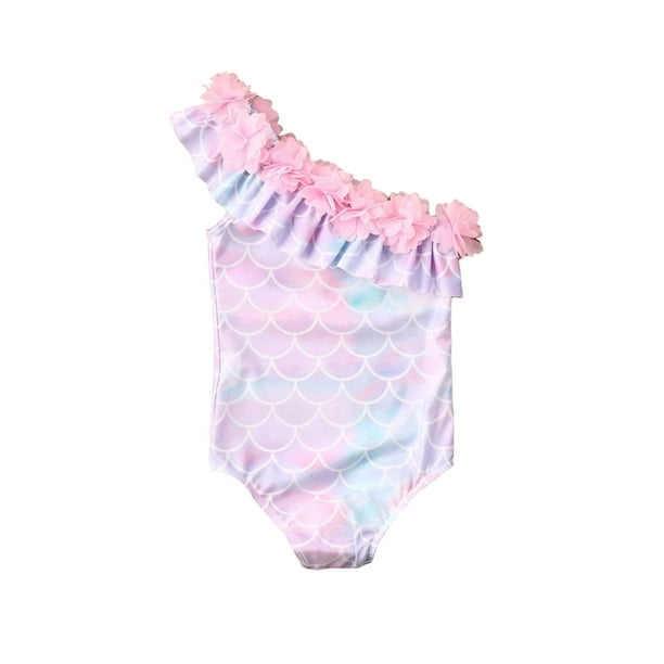 Girls One-piece Bathing Suit, Fish Scale Swimsuit, Ruffle Neckline ...