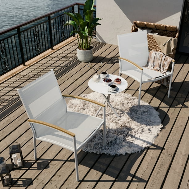 Shintenchi 3 Pieces Outdoor Patio Bistro Sets Textilene Fabric Small Patio Furniture Set Front Porch Chairs Conversation Set with Table for Lawn