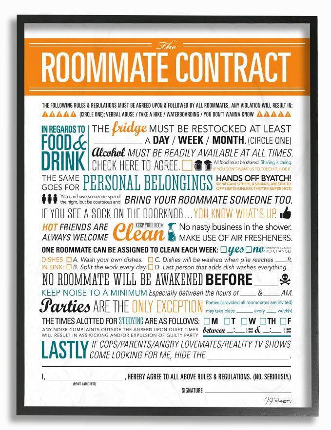 Stupell Industries Roommate Contract Funny Word Design Framed Wall Art ...