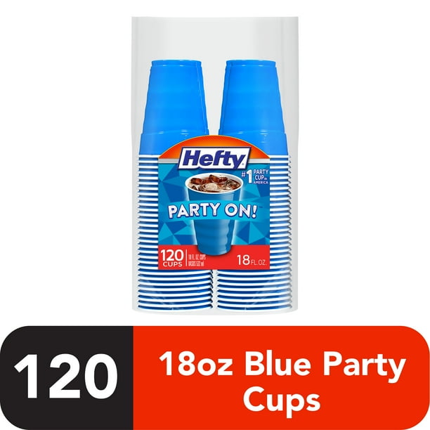 Hefty Party On Disposable Plastic Cups, Blue, 18 Ounce, 120 Count ...