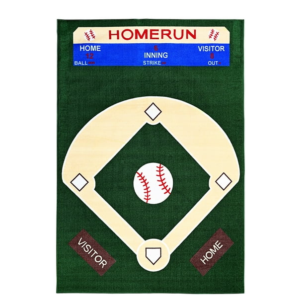 Baseball Field ground kids play Area Rug anti skid rubber backing 6'7 ...