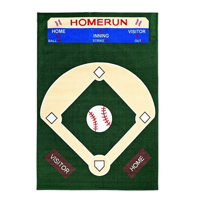 Baseball Field ground kids play Area Rug anti skid rubber backing 6'7 ...