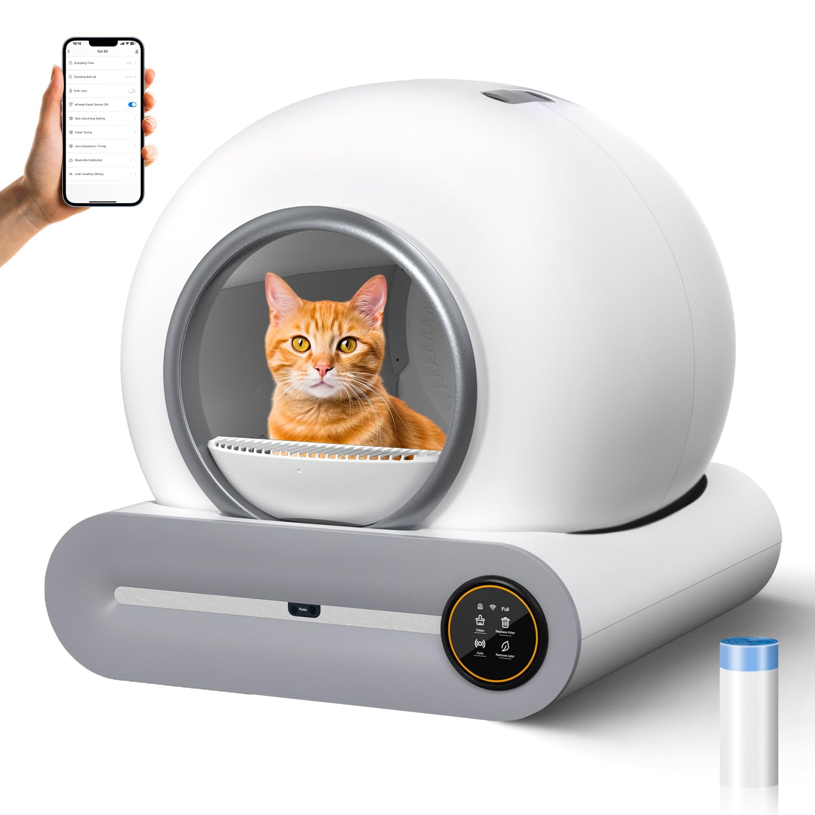 Caja de arena automática para gatos HERVIGOUR 65L/9L con autolimpieza ...