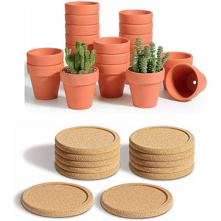 3 Inch Terracotta Clay Pots Pack of 20, 4 Inch Cork Plant Saucer Round ...