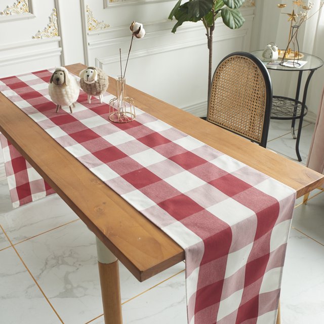 Travelwant Farmhouse Buffalo Plaid Table Runner Classic Check Red and ...