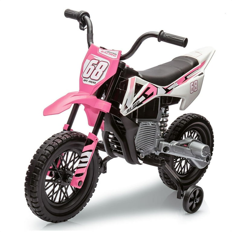 Kids Electric Motorcycle Dirt Bike 12V Ride On Motorcycle Car for Kids Off Road Street Bike with Training Wheels Spring Suspension High Low Speeds Walmart
