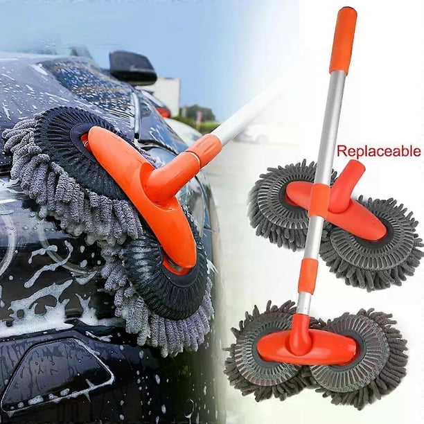 Rotating Double Brush Head Car Wash Mop Auto Supplies Three-Section ...