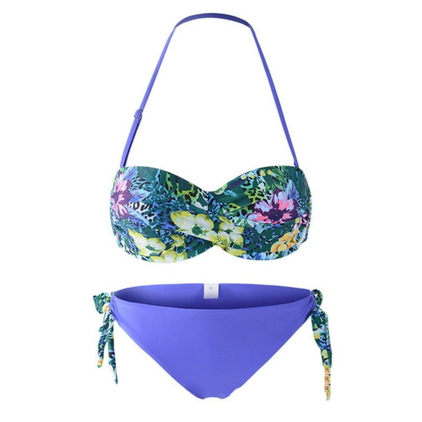 ENJOYW Bandeau Printing Lacing Low Cut Women Bathing Suit Two Pieces ...