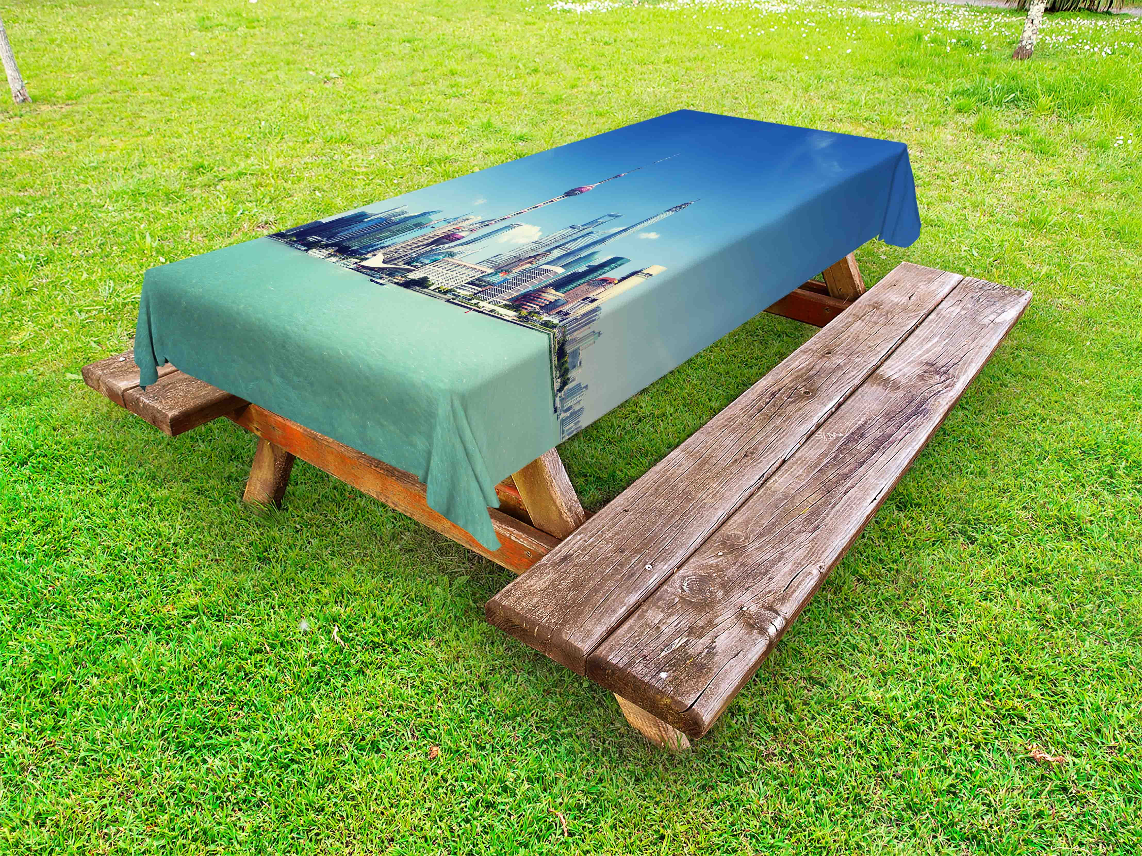 China Cityscape Outdoor Tablecloth, Shanghai Skyline Pudong River Scene ...