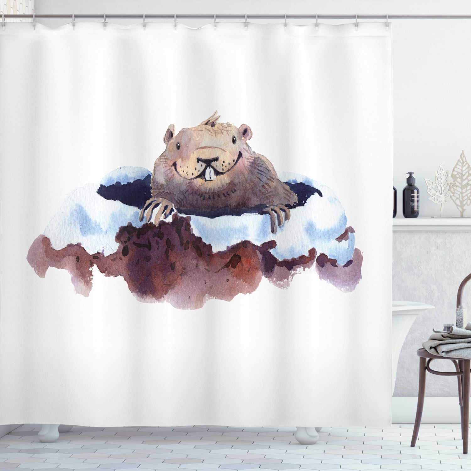 Ambesonne Groundhog Day Shower Curtain, Marmot in Spring Hole, 69"Wx75 ...