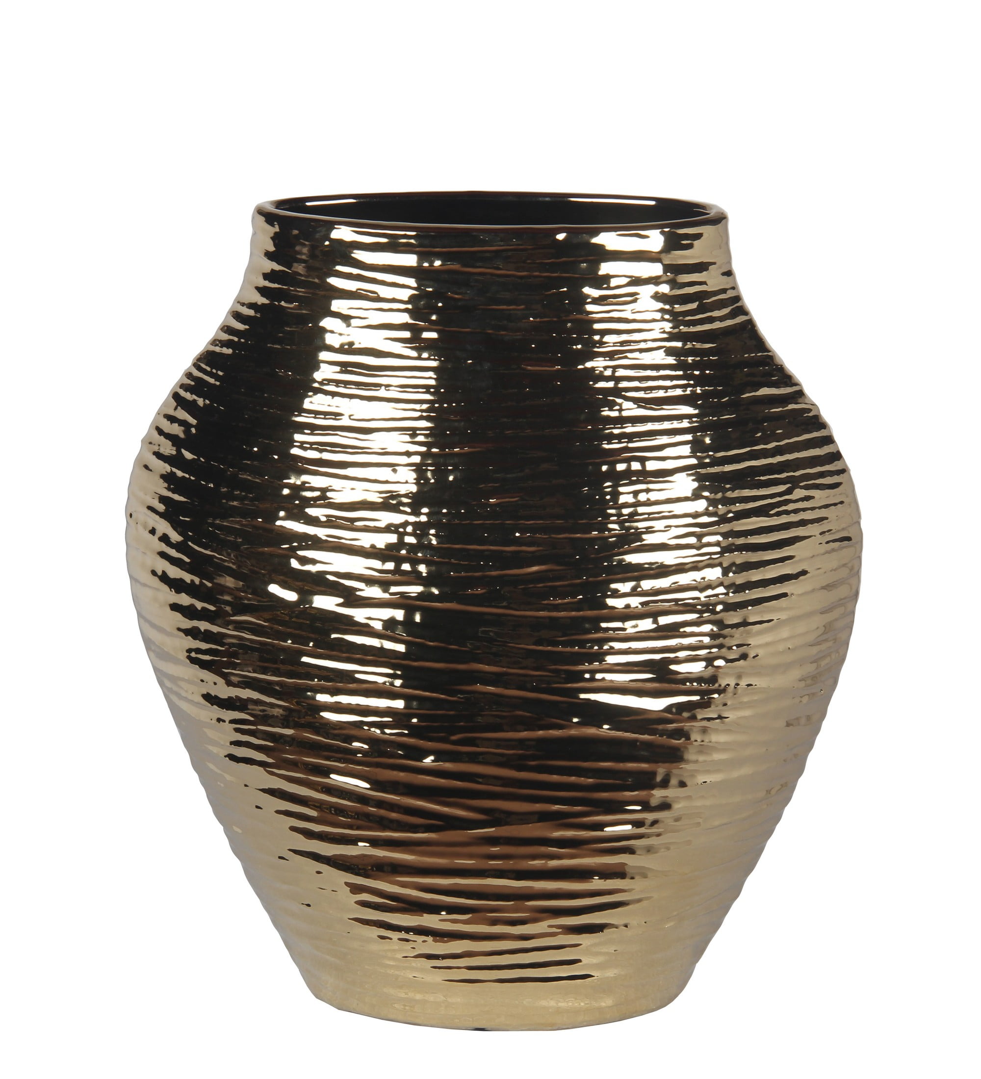 Privilege Large Ribbed Gold Decorative Ceramic Vase 26078 - Walmart.com