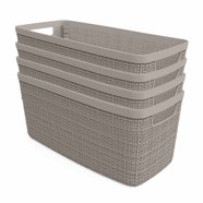Curver Jute "Smedium" Basket, Resin Plastic Storage Bin, Warm Grey, 4 ...