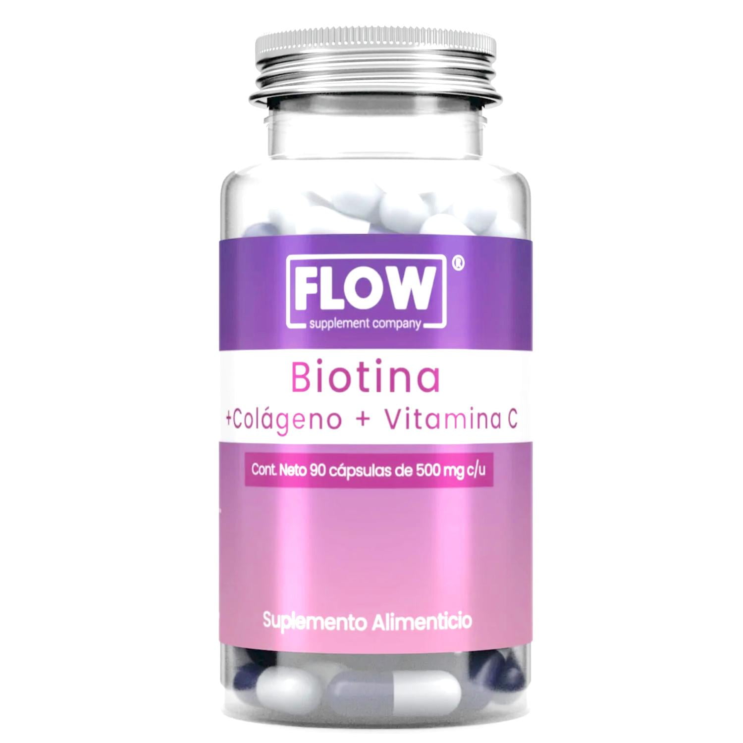 Biotina Colágeno Vitamina C 90 cápsulas Flow lila FLOW ...