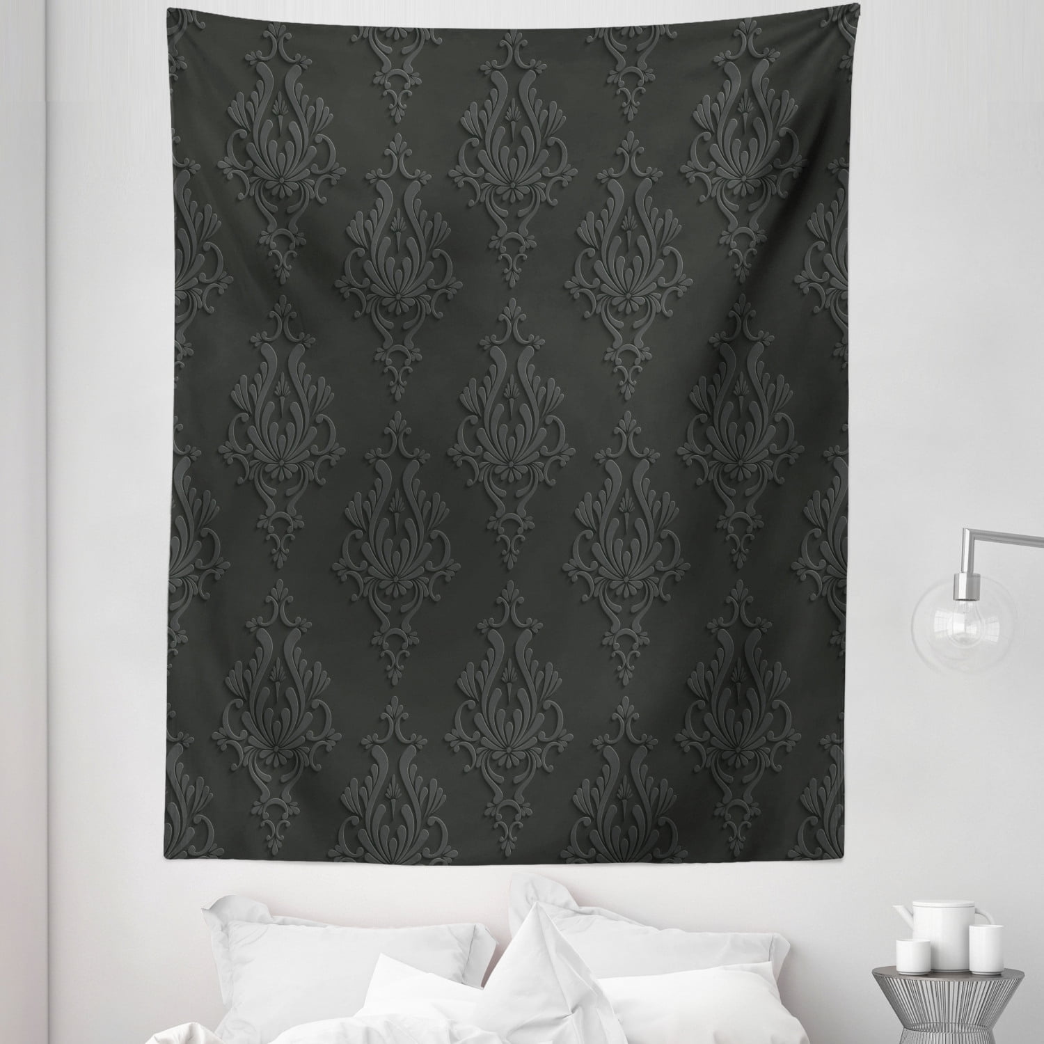 Dark Grey Tapestry, Antique Damask Pattern in 3D Style Classic Old ...