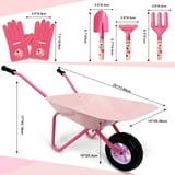 Hortem Kids Wheelbarrow Set, Pink Metal 5PCS Children's Toy Barrow Play ...