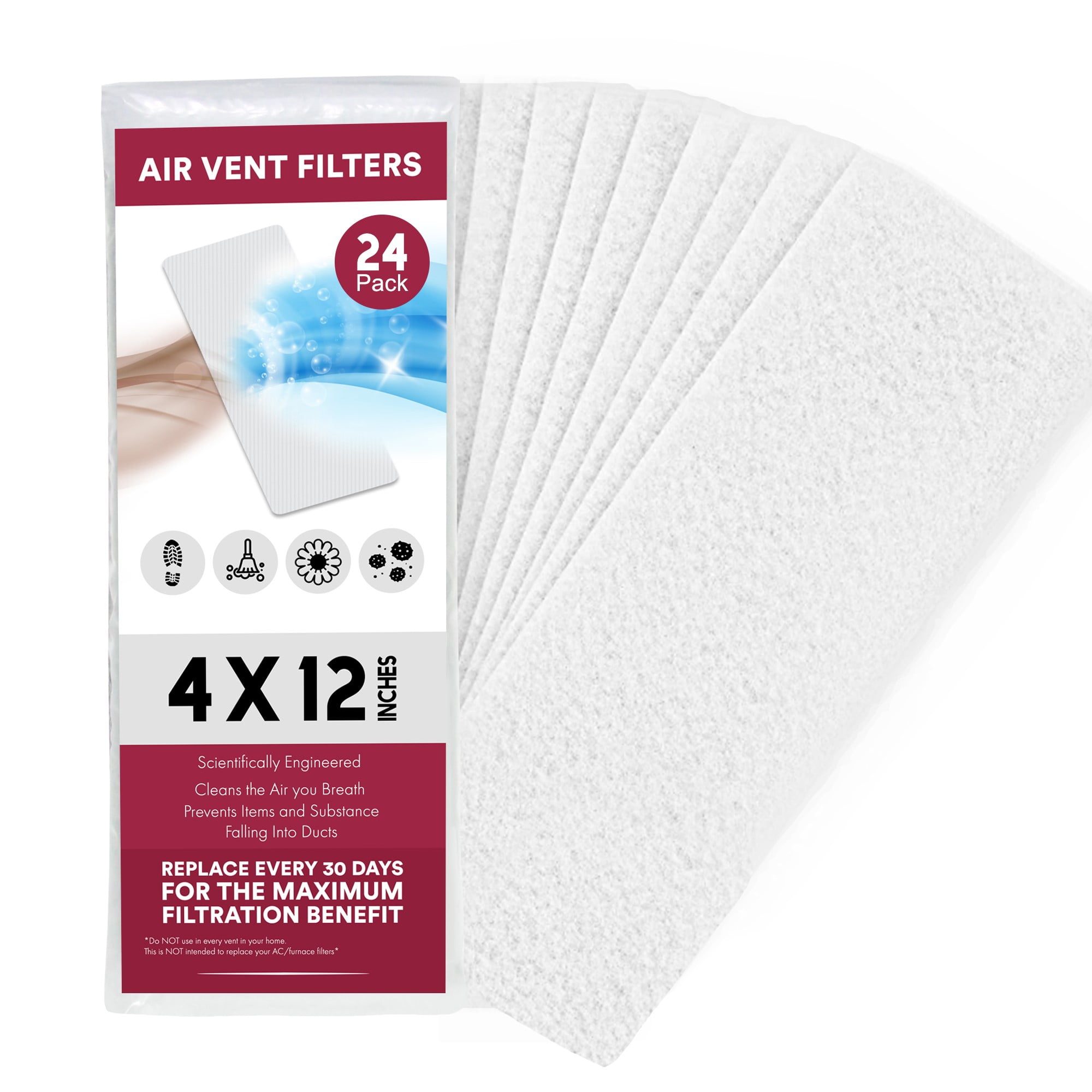 Vent Filters for Dust, Dander and Allergens 4"x12" (24 Pack) - Walmart.com