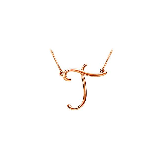 14K Rose Gold Plain Letter T Script Initial Pendant - Walmart.com