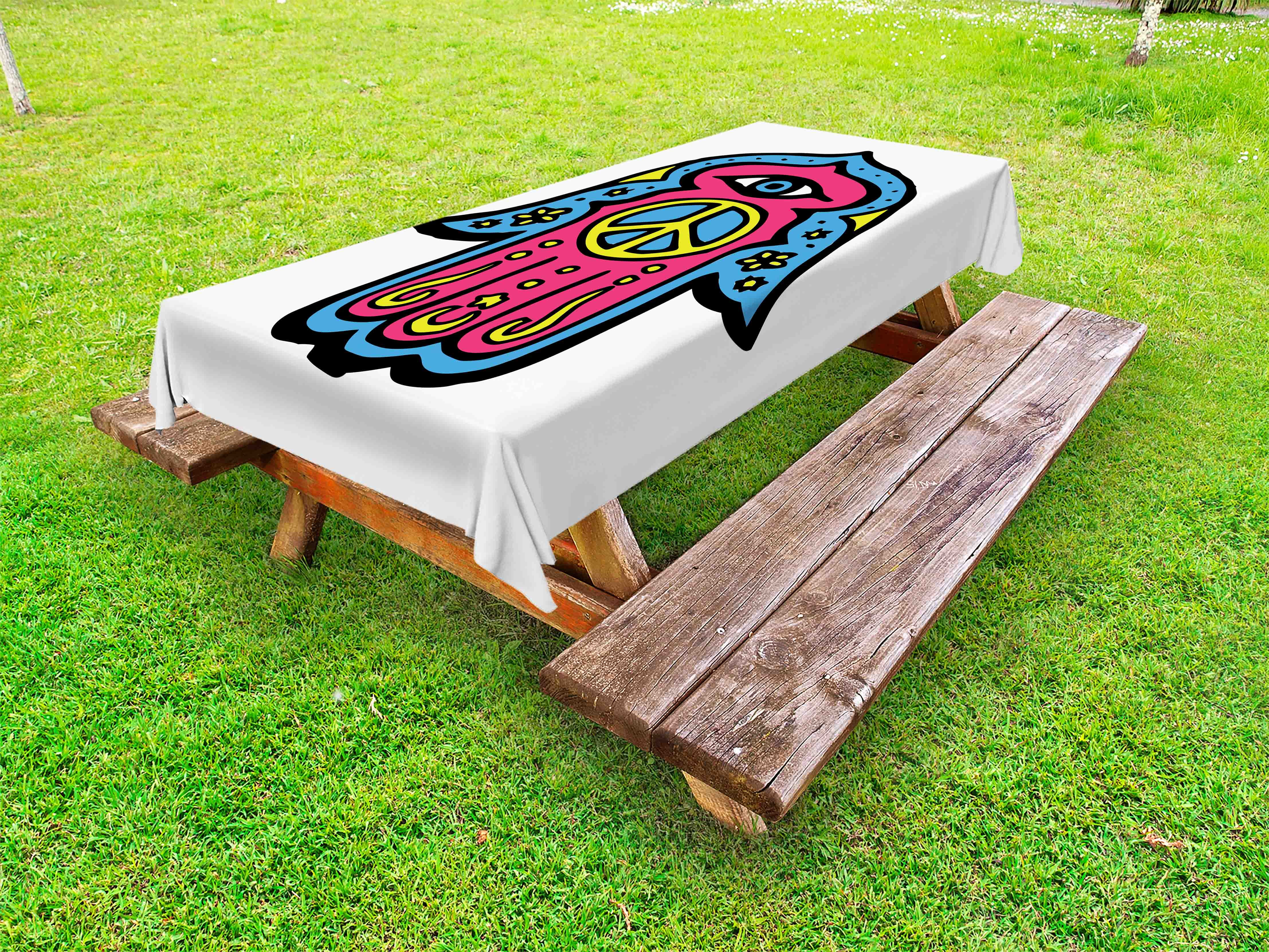 Hamsa Outdoor Tablecloth, Hippie Boho Hamsa Hand of Fatima with Peace ...