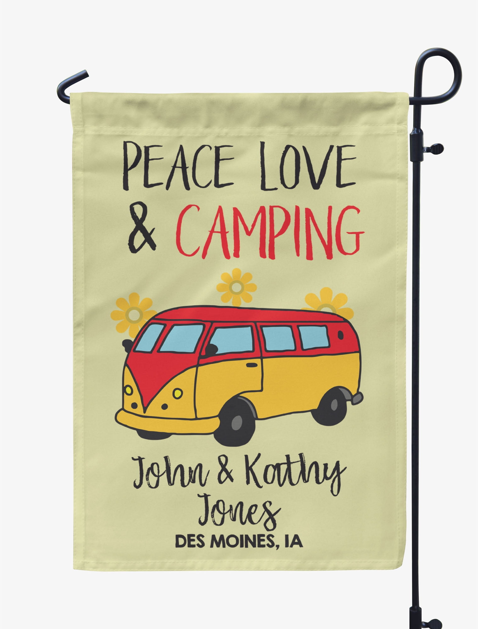 Printtoo Tan Peace| Love & Camping Caravans Personalized Camping Flags ...