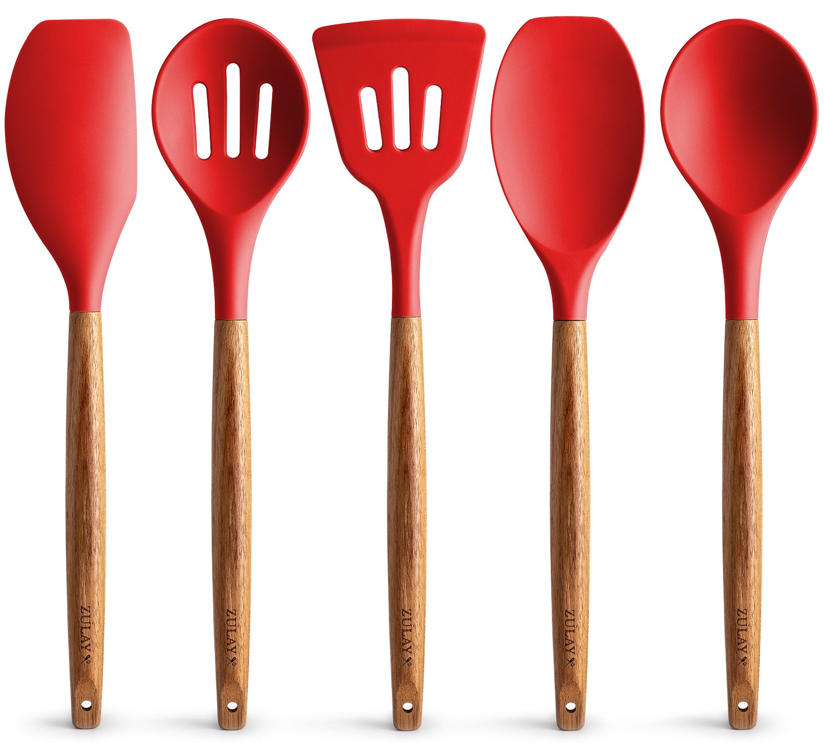 Zulay Kitchen Non-Stick Silicone Utensils Set with Acacia Wood Handles ...