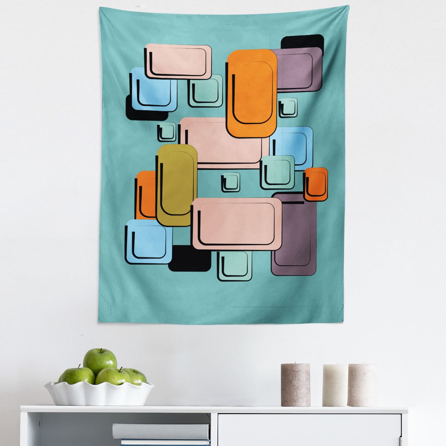 Retro Tapestry, Geometric Pattern with Beveled Squares and Rectangular ...