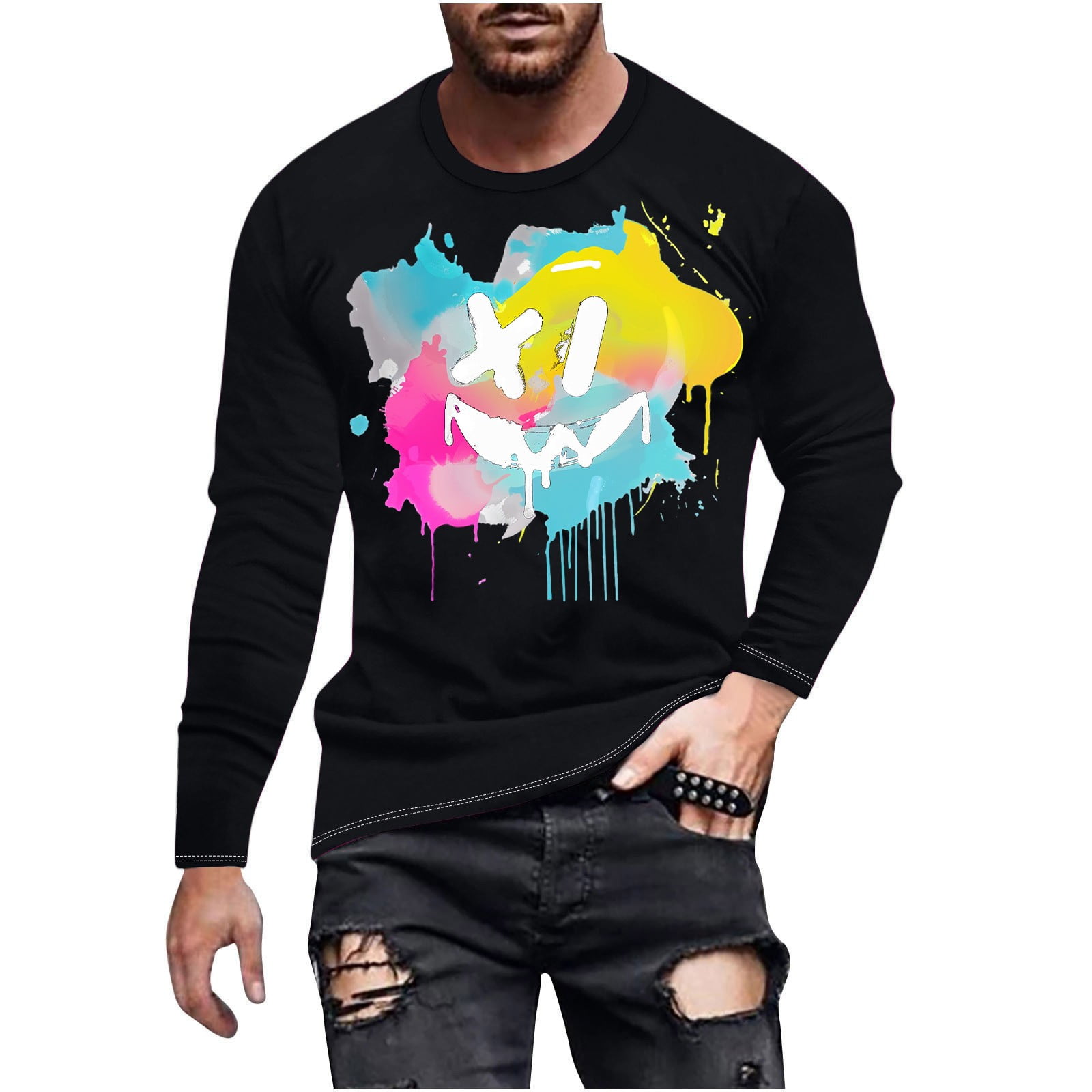 Click here for Unbranded Fashion Mens Print Top  Long Sleeve Crew... prices